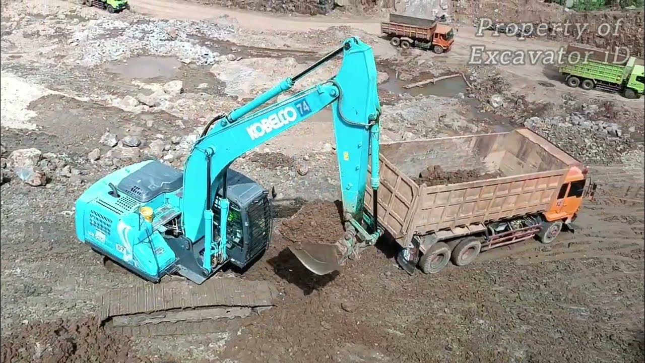 Kobelco SK200-10 Excavator Loading Soil with Dump Truck - YouTube