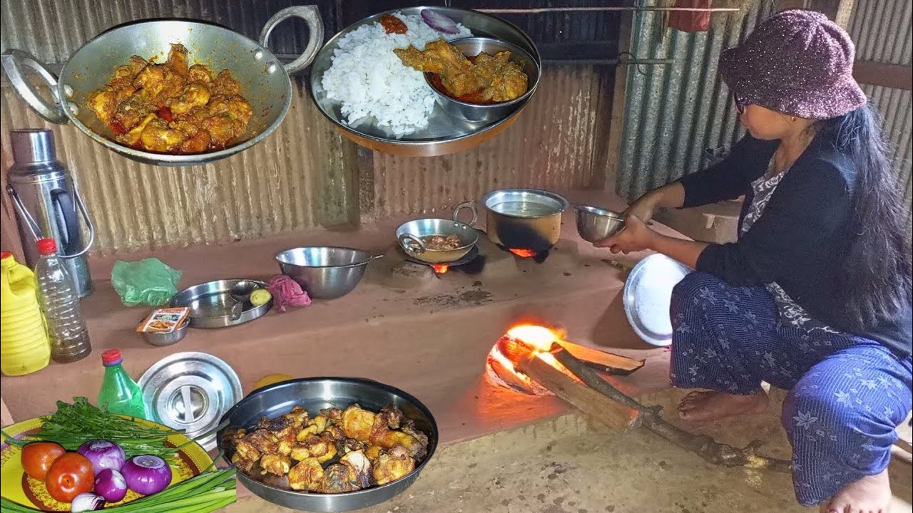 Cooking Chicken Curry Recipe With Rice In Nepali Style/Village Cooking ...