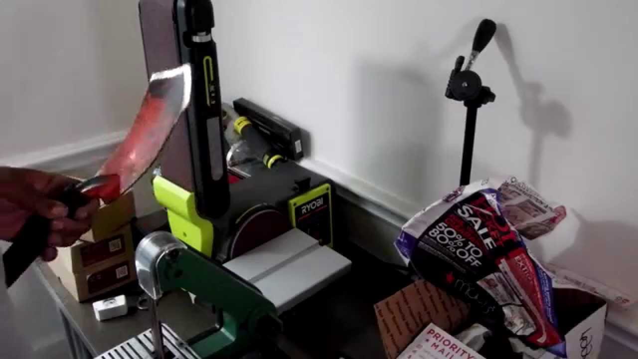 Ryobi Belt Sander: Sharpening my Predator Raptor Digger - YouTube