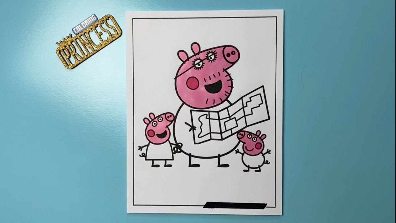 Peppa Pig With Daddy Reading A Map / Coloring Peppa With Markers ...