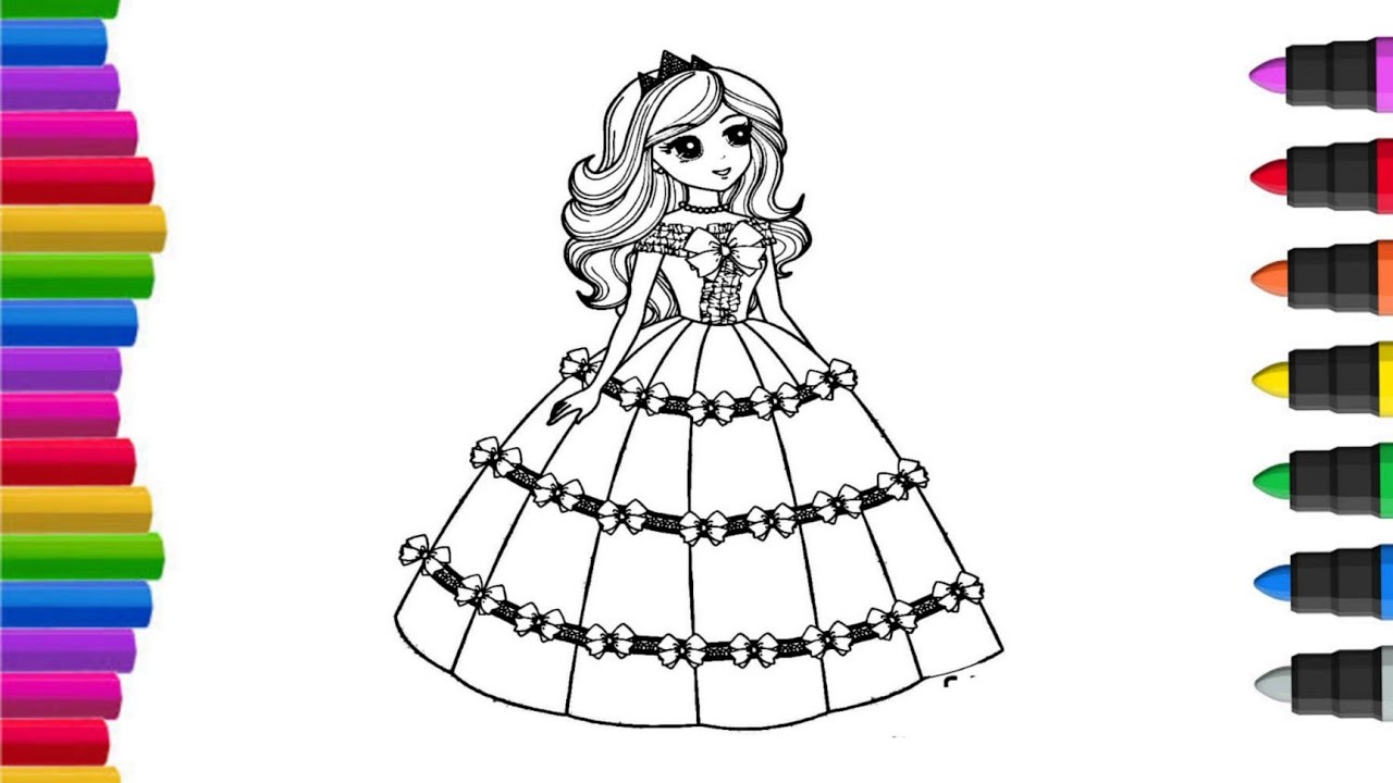 How to draw a girl with beautiful dress || Easy Coloring tutorial | Disney Princess - YouTube