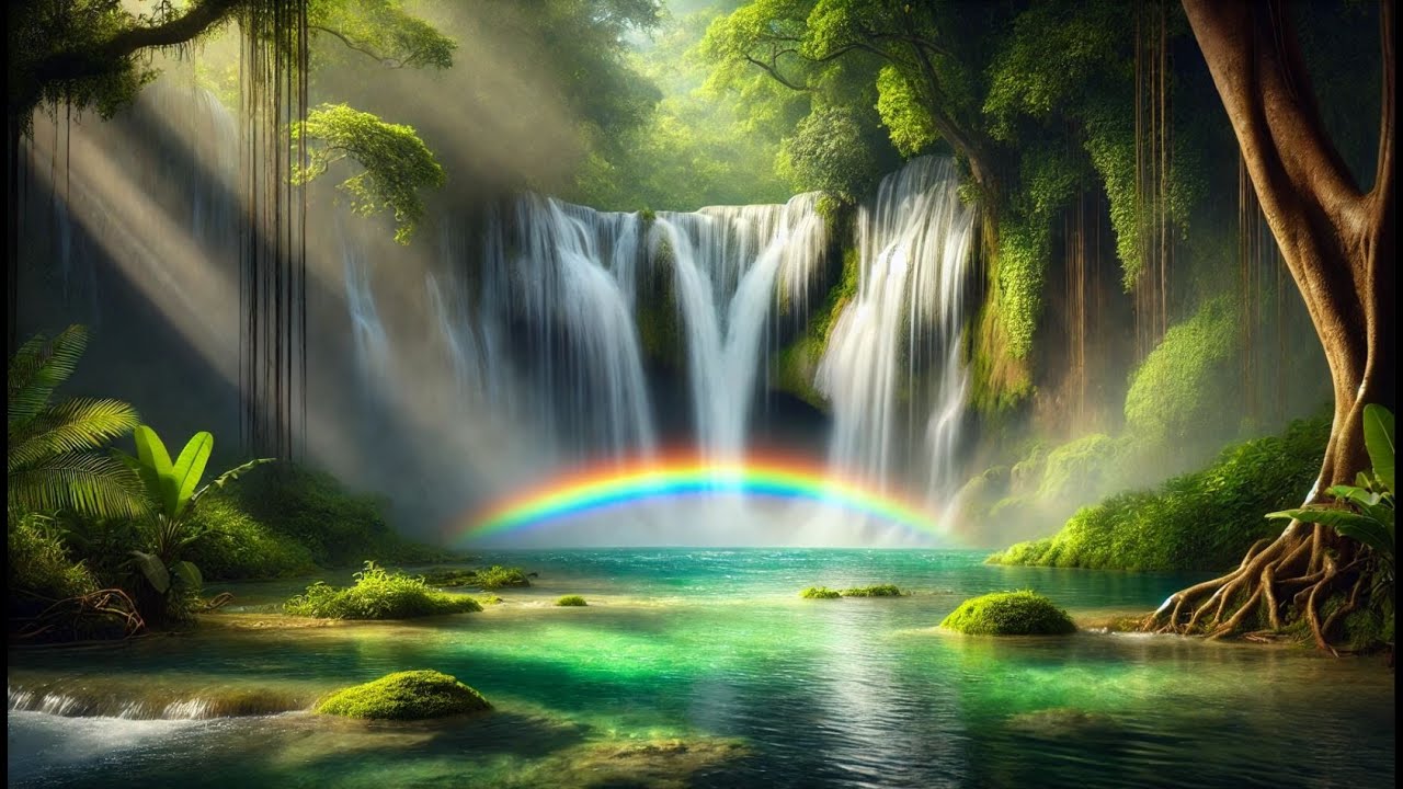 🌈Tranquil Waterfall & Rainbow Sounds – Relaxing Nature Ambiance for ...
