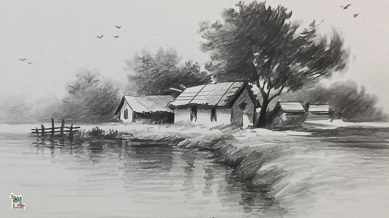 How to draw Houses in Village Scenery Art - YouTube