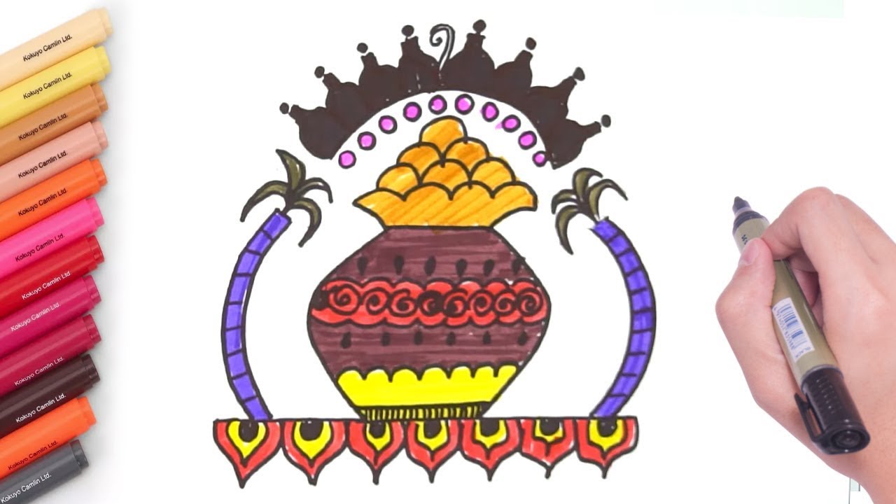 How Draw Pot Pongal Drawing | Pongal Festival | Step by Step Video ...