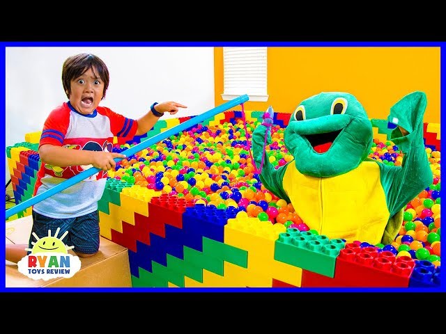 Ryan Pretend Play Fishing in the Giant Lego Box Fort Ball Pits for ...