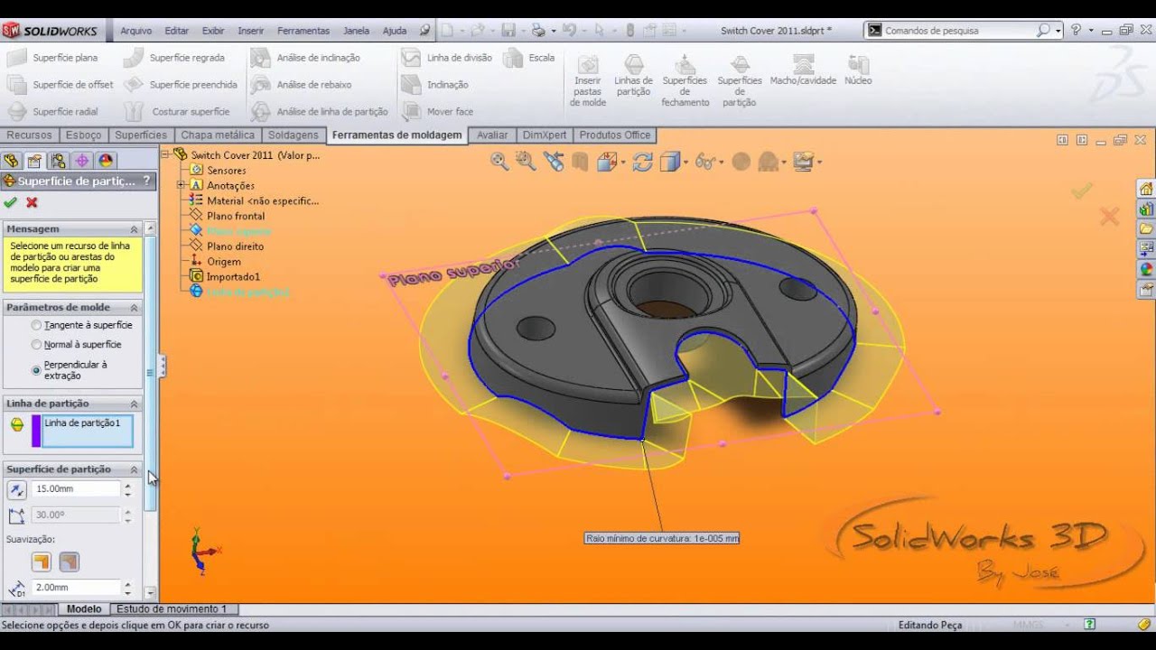 Projetos de moldes com o SolidWorks Superfície de partição Modo manual ...