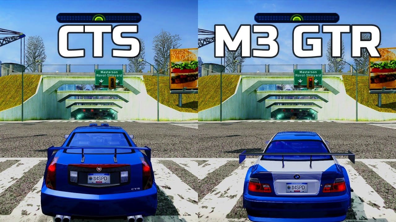 NFS Most Wanted: Cadillac CTS vs BMW M3 GTR - Drag Race - YouTube
