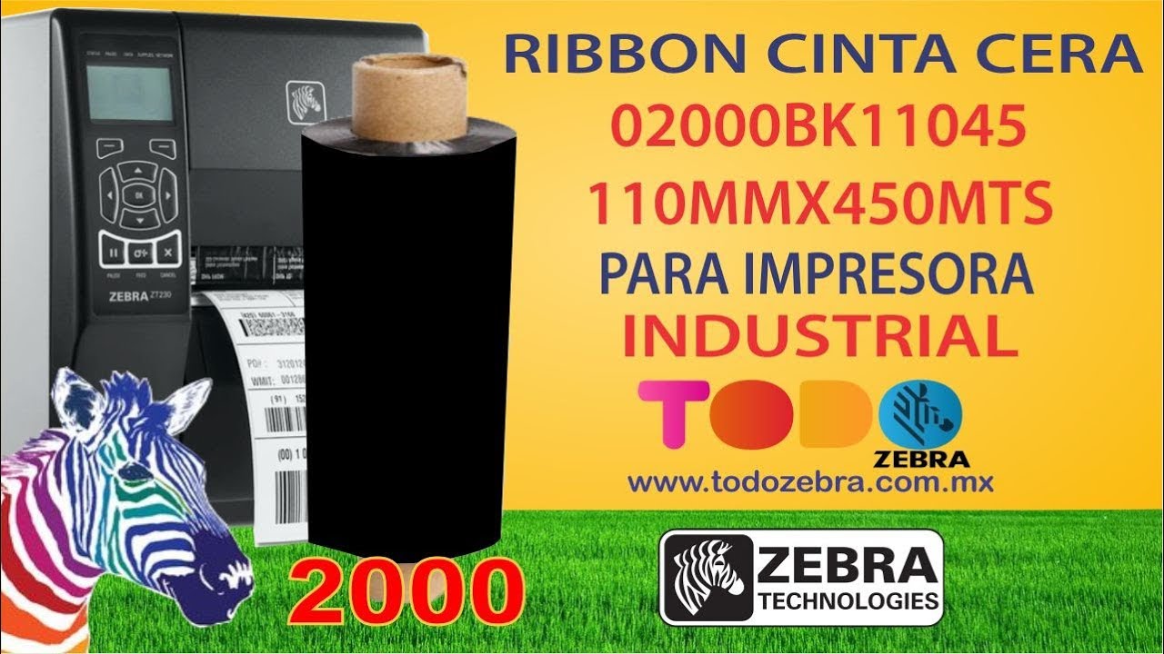 CINTA RIBBON ZEBRA CERA 2000 110MM X 450MTS 02000BK11045 INDUSTRIAL ...