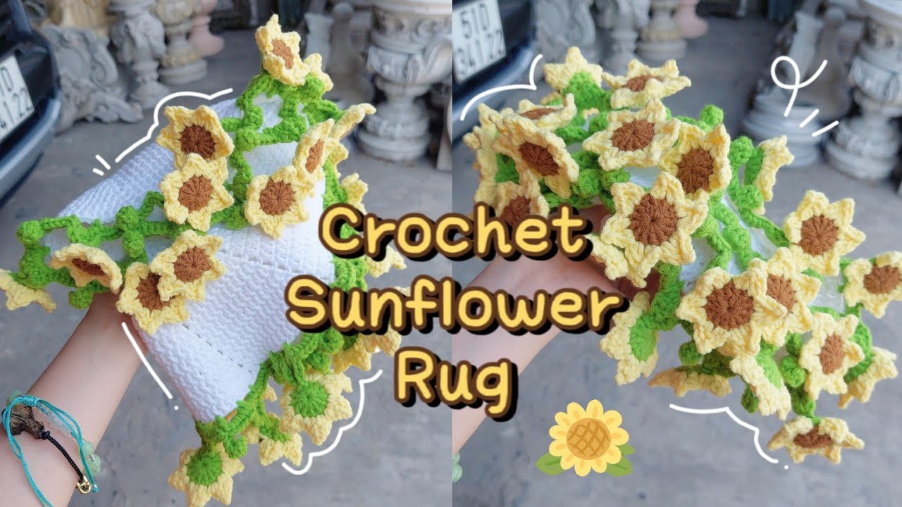 Crochet Sunflower Rug | Crochet Sunflower Blanket | Móc len Thảm và ...