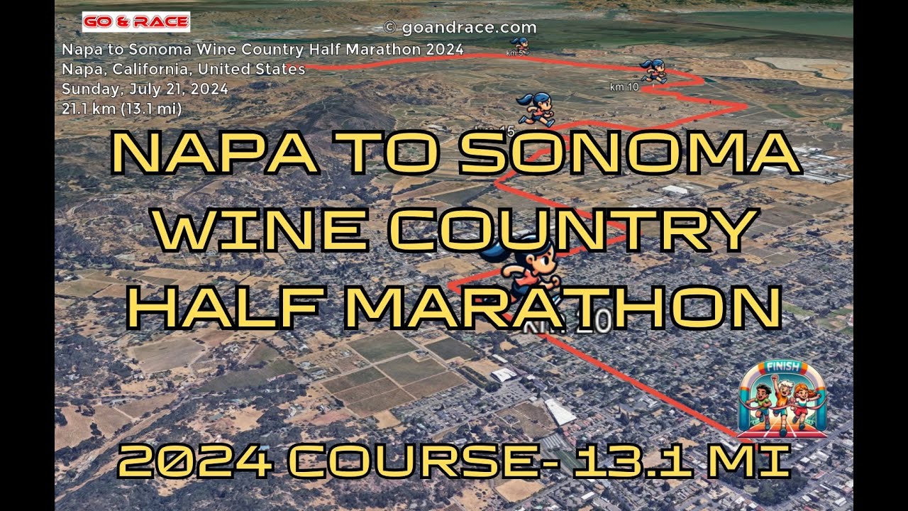 Napa to Sonoma Wine Country Half Marathon 2024: fly over the half ...