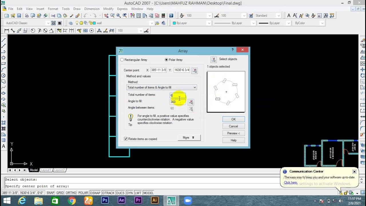 Auto CAD Array Command Bangla Tutorial - YouTube