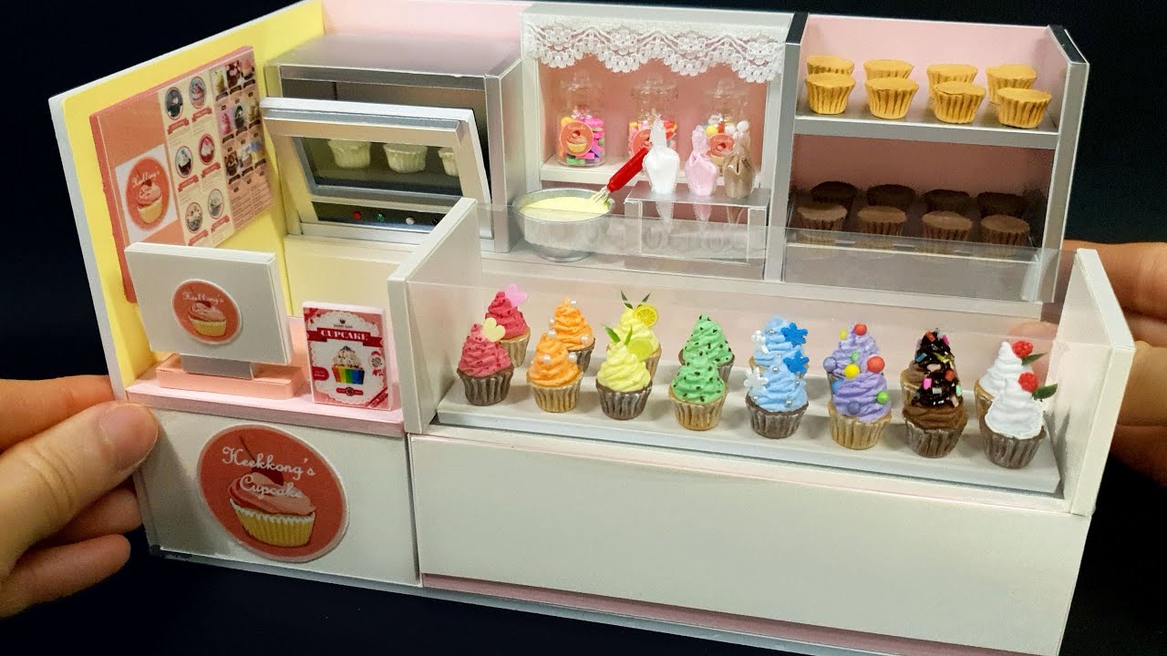 DIY Miniature Realistic shop - Cupcake shop decor ! Cream , Cupcakes ...