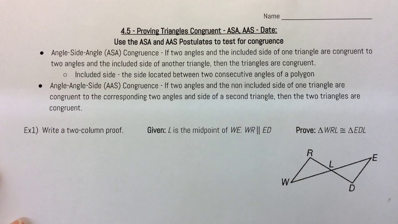Geometry - 4.5 Proving Triangles Congruent by ASA, AAS - YouTube
