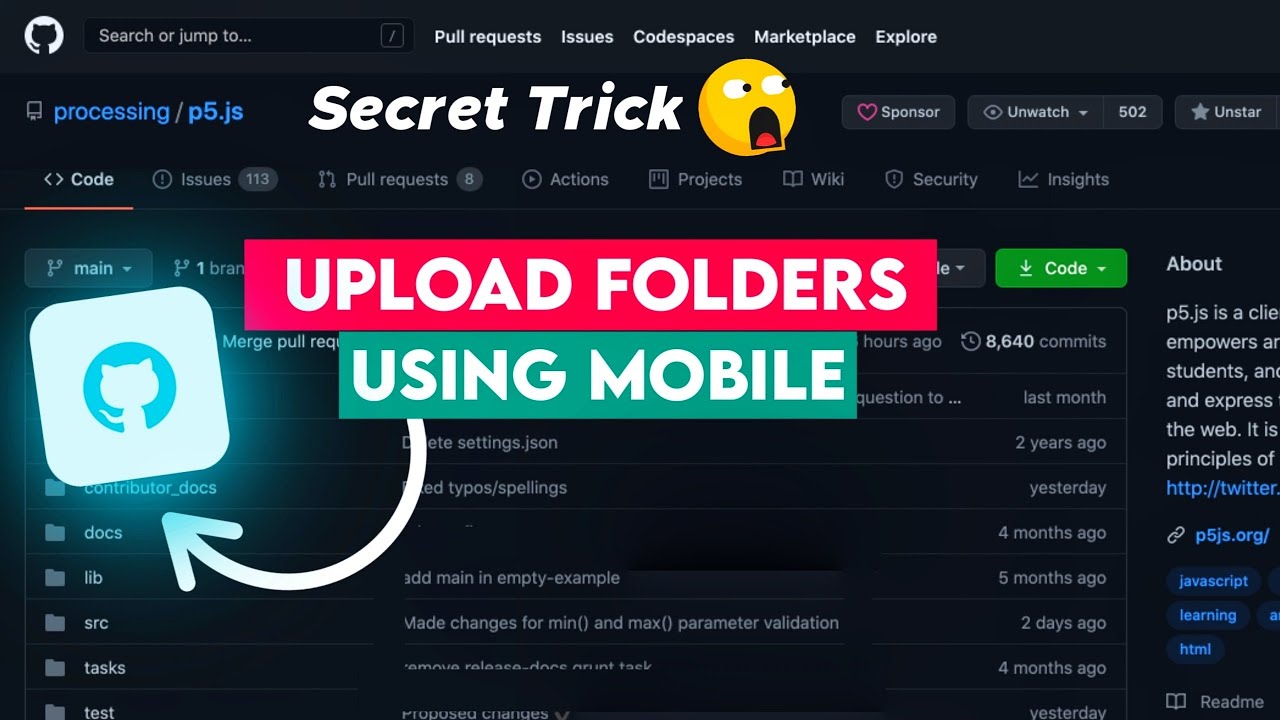 How to Upload files/folders/projects on github repository using Mobile ...