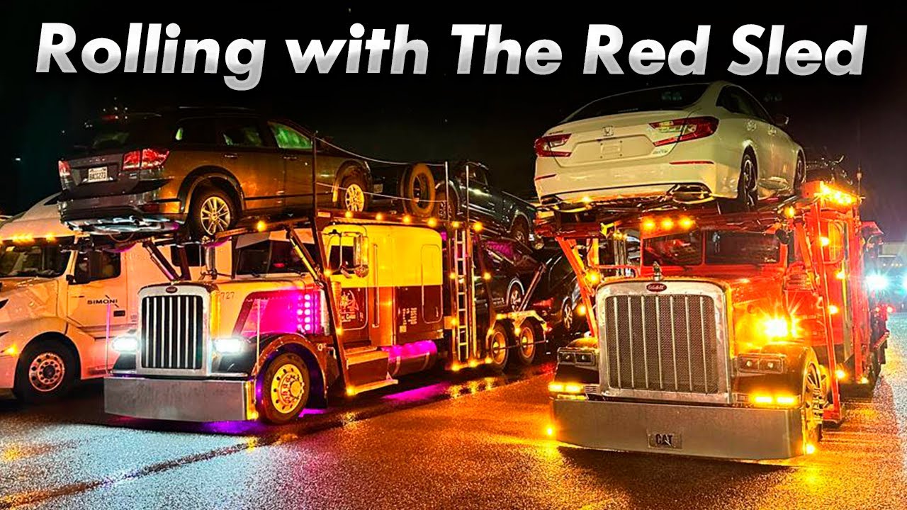 Rolling East with The Red Sled! Bagged Peterbilt 389 Car Hauler. - YouTube