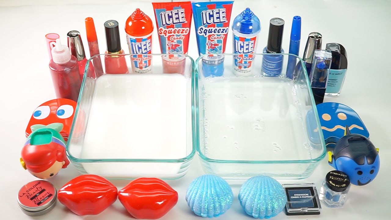 Icee Colors Blue vs Red Makeup Slime ASMR Eyeshadow Glitter Satisfying ...
