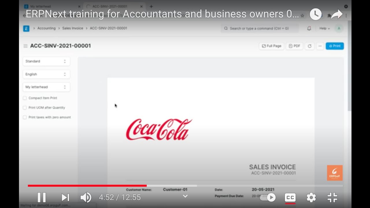 Ch-05 ERPNext Letter head, invoice, printing - Training for Accountants & business owners ...