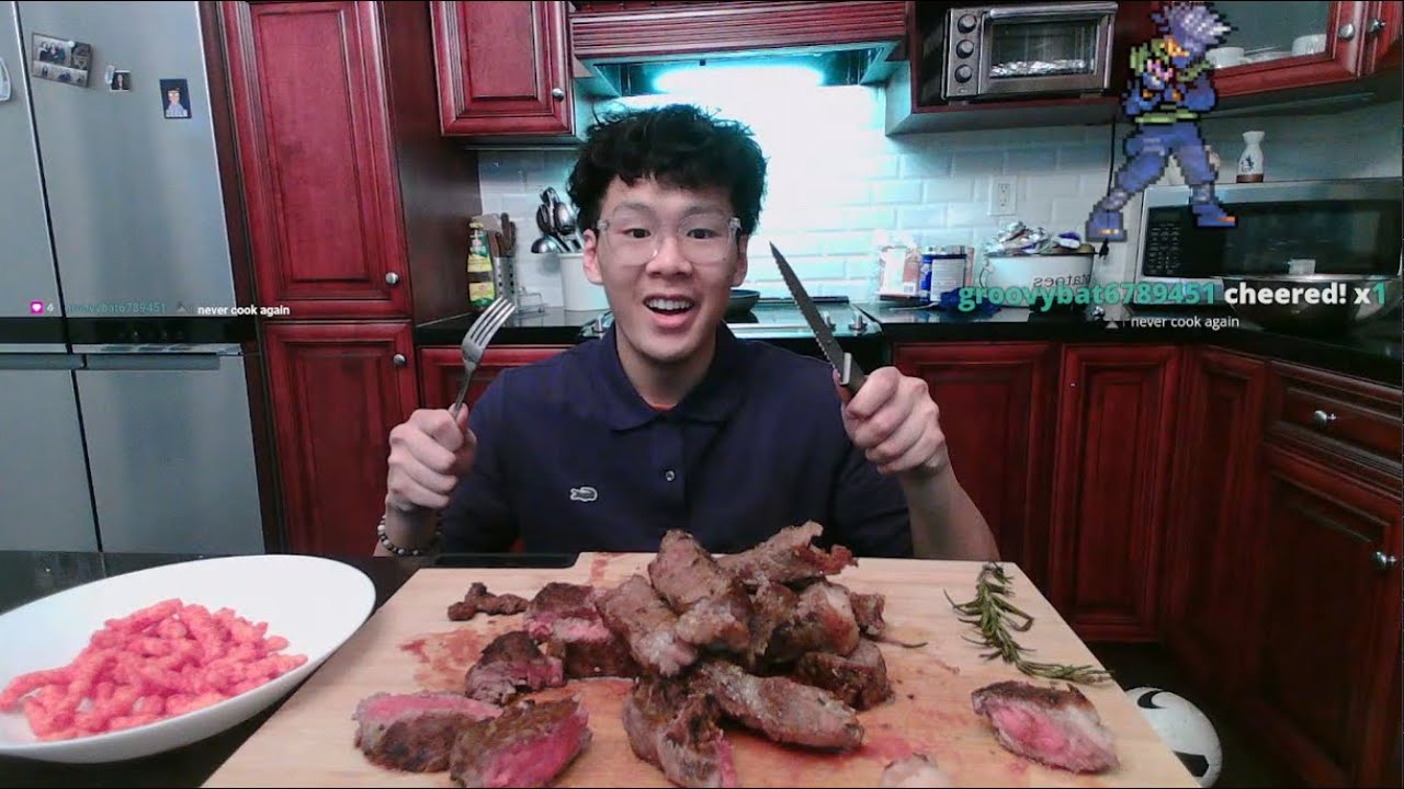 Eujean cooks steak for dinner! - YouTube