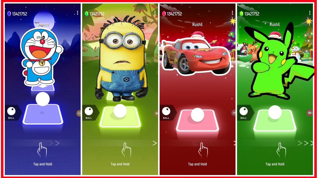 Doremon v/s minions v/s mcqueen v/s pikachu tileshop edm rush - YouTube