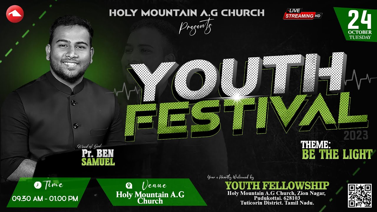 🔴 LIVE | YOUTH FESTIVAL | HMAG | 24.10.2023 | Pr. Ben Samuel - YouTube