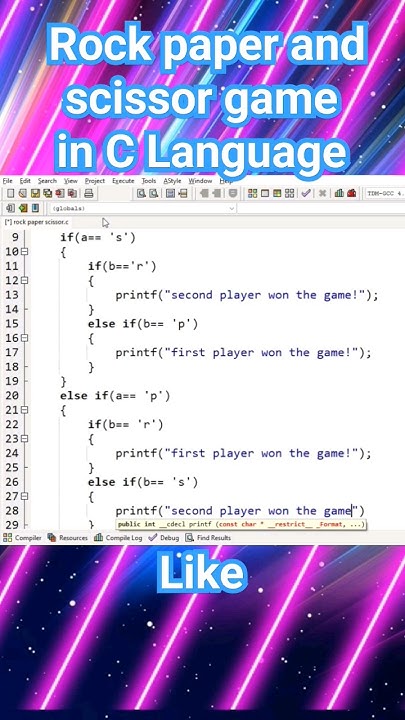 Rock paper and scissor game using C Language - YouTube
