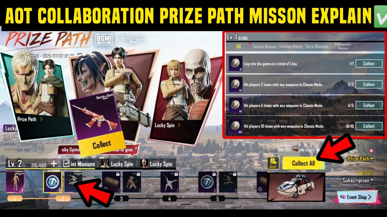 BGMI NEW PRIZE PATH EVENT ALL MISSION EXPLAIN / BGMI ATTACK ON TITAN ...
