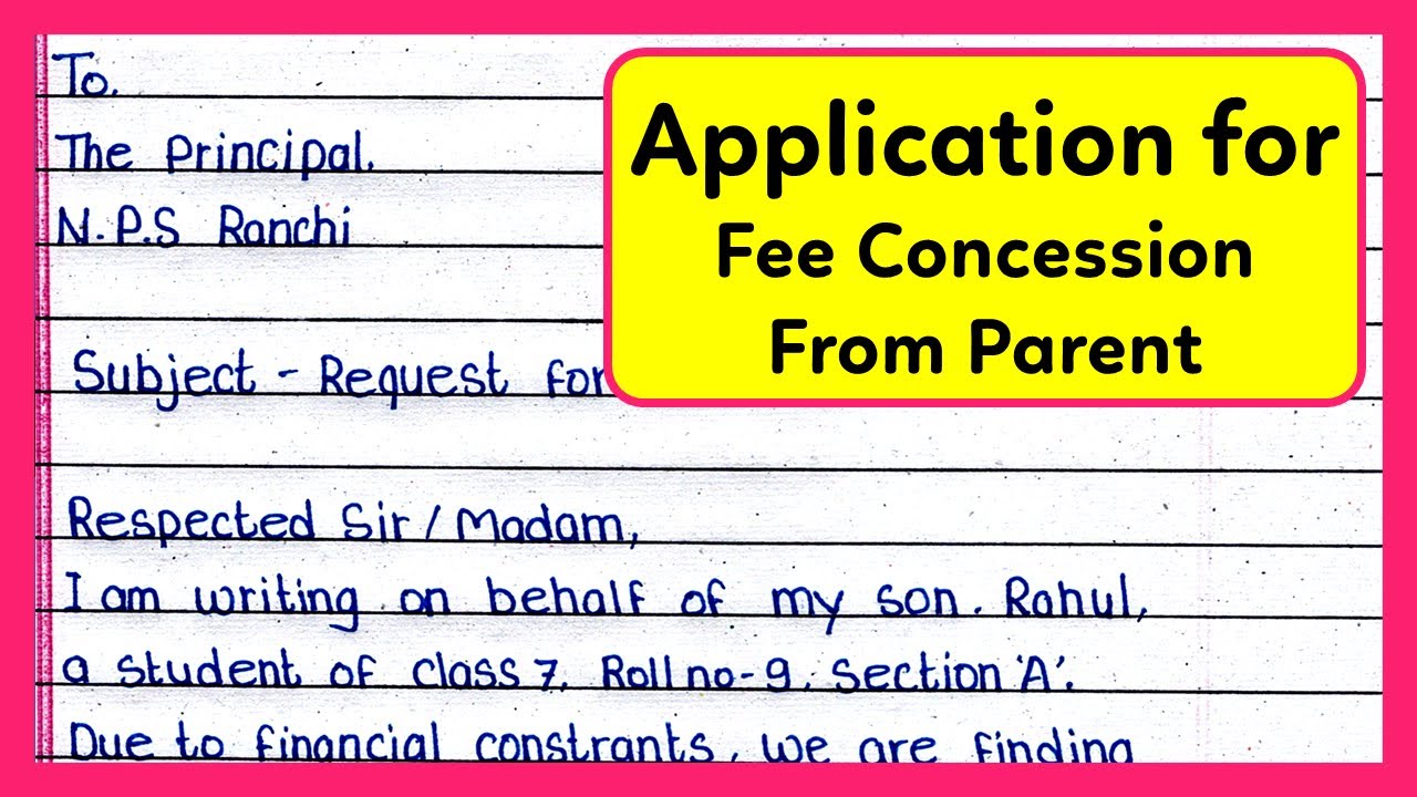How to write application for fee concession from the parent | Fee ...