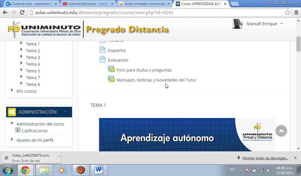 tutorial aula virtuales Uniminuto - YouTube