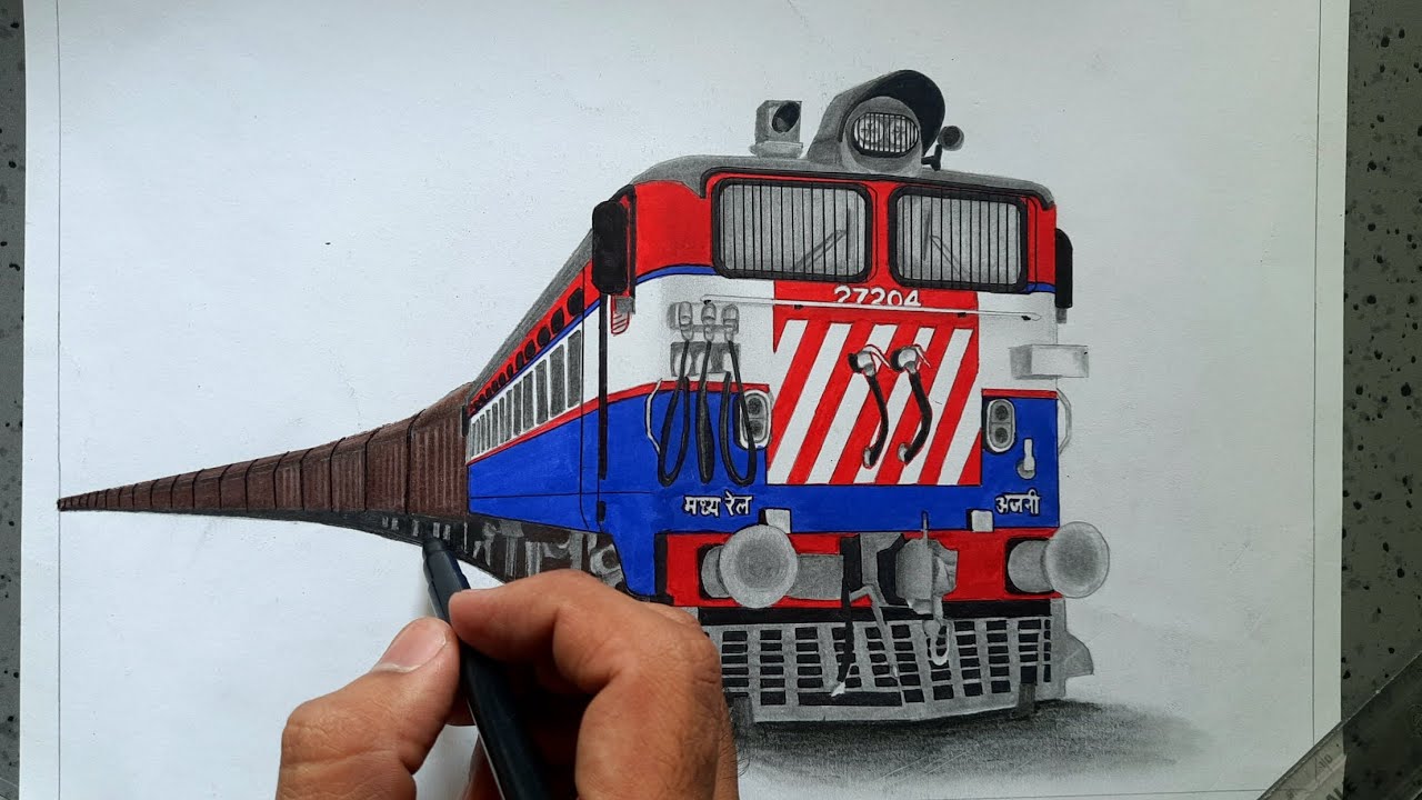 Drawing a train || Tiger-face WAG-7 locomotive hauling BCNA wagon ...