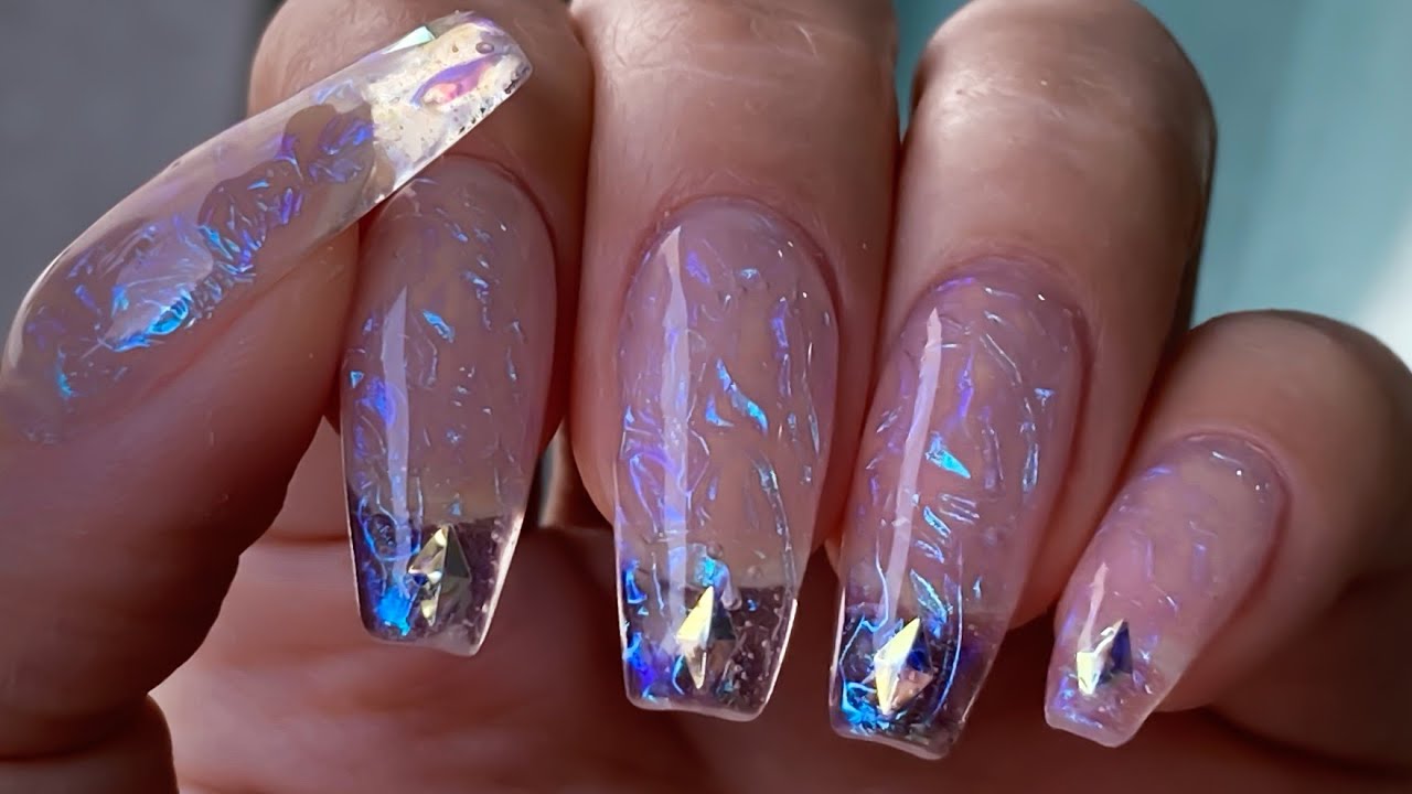 sub) 셀프네일 💕 이것만 떼었다 붙이면 됨🎇 nail art / clear nails / ice nails / aurora ...