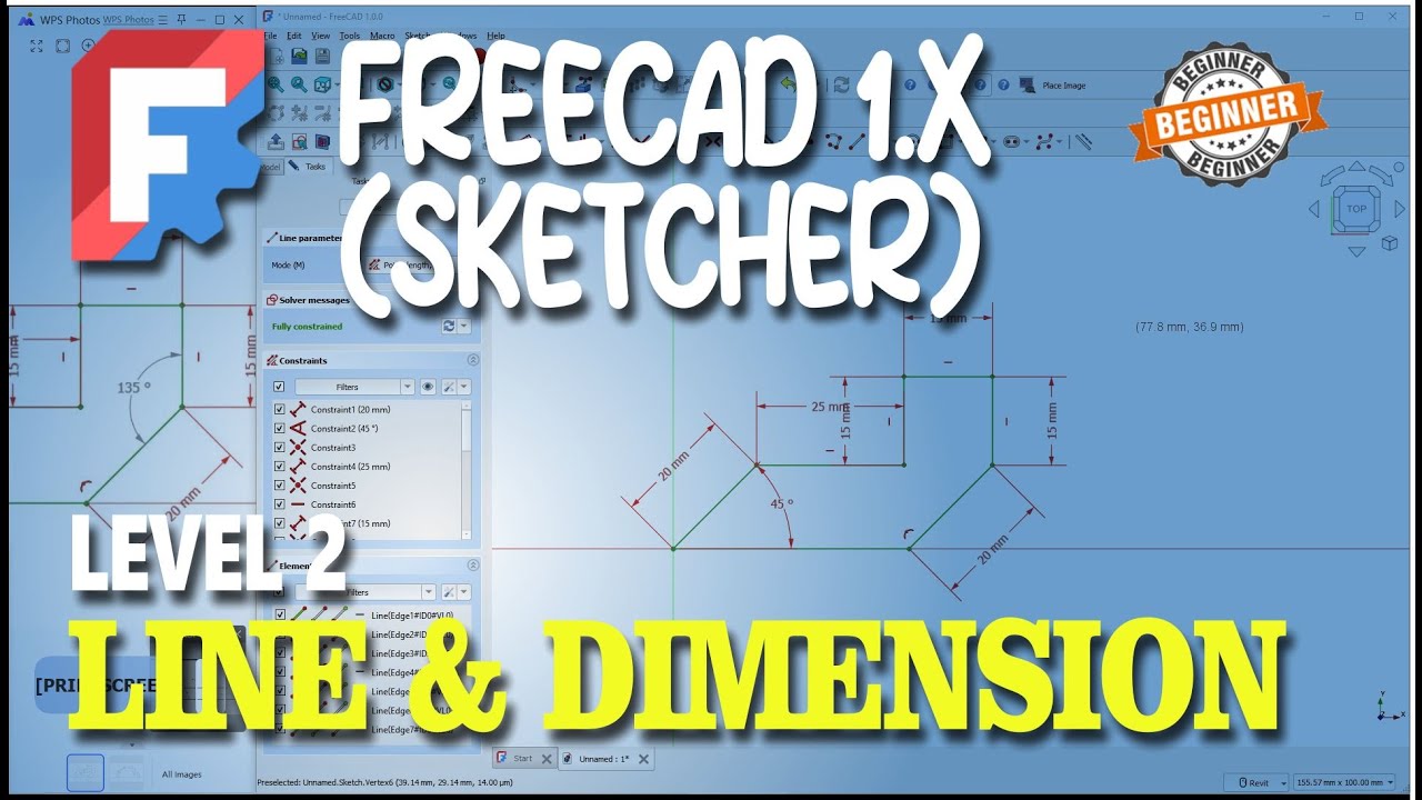 ( Level 2 ) Line & Dimension | FreeCAD 1.x Sketcher Crash Course - YouTube