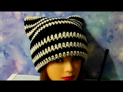 Шапка с ушками за два часа крючком. Шапочка для начинающих.