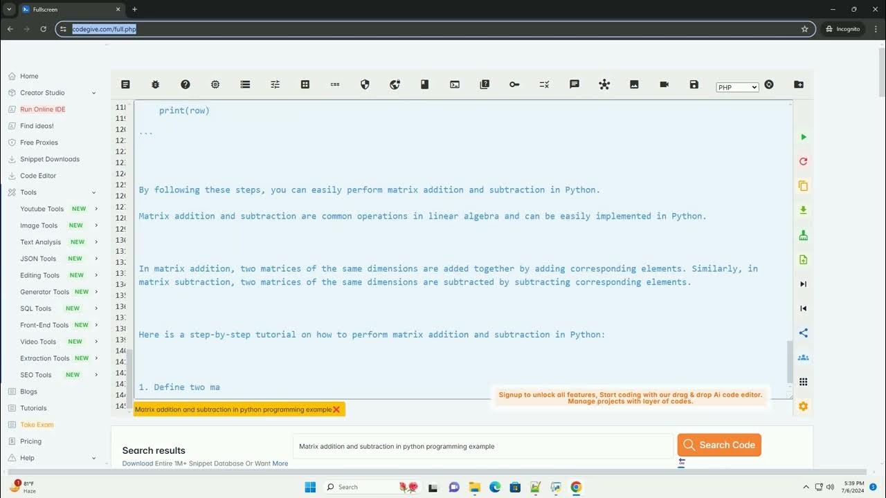 Matrix addition and subtraction in python programming example - YouTube