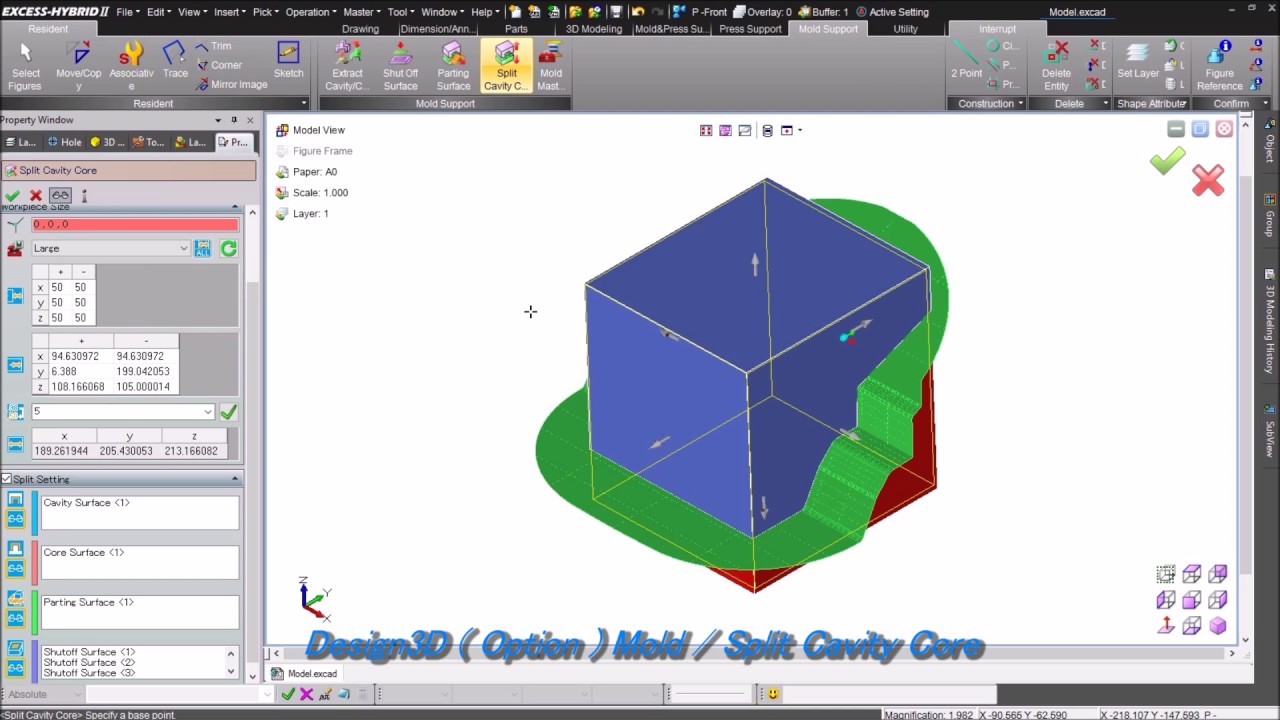 Design3D Mold Split Cavity Core / EXCESS-HYBRID2 V21 (ENG) - YouTube