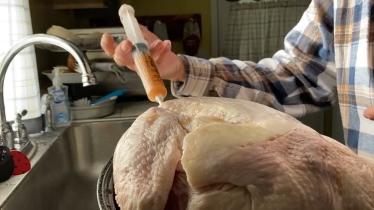 Injecting A Turkey With Tony Chachere's Butter Jalapeno - YouTube