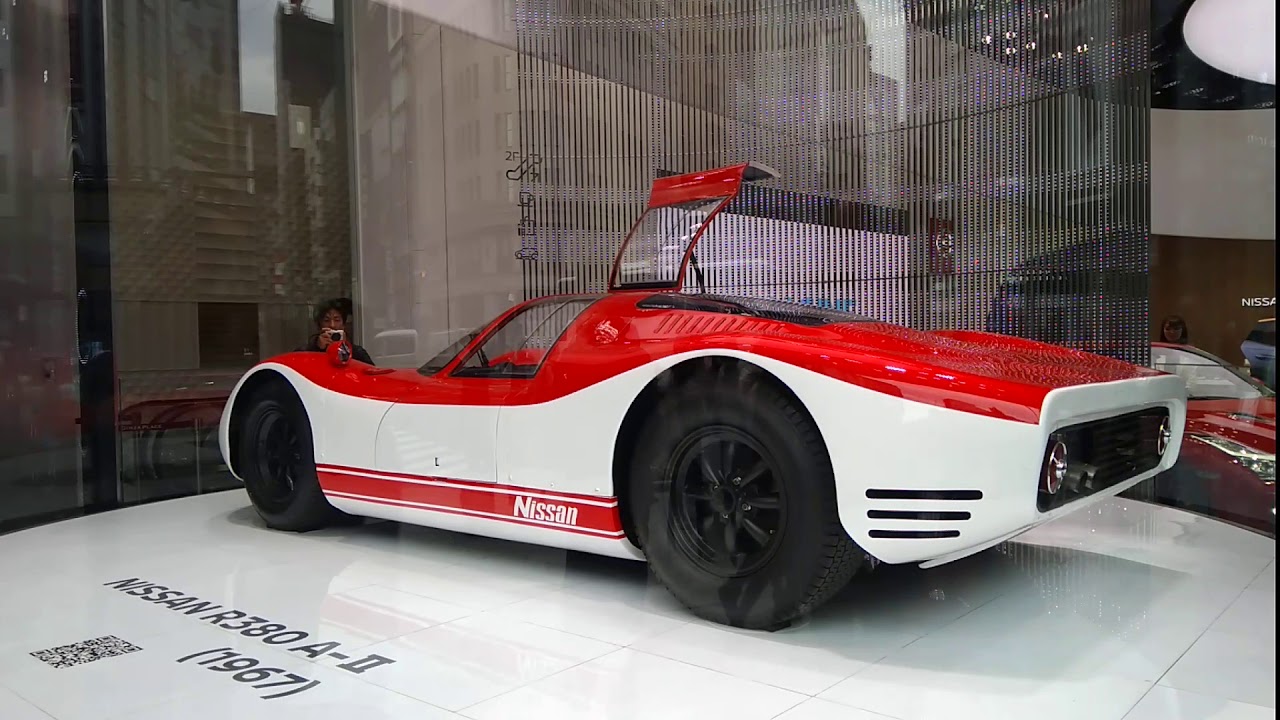 Nissan R380 A2 1967 racing car at Nissan Crossing Ginza Tokyo - YouTube