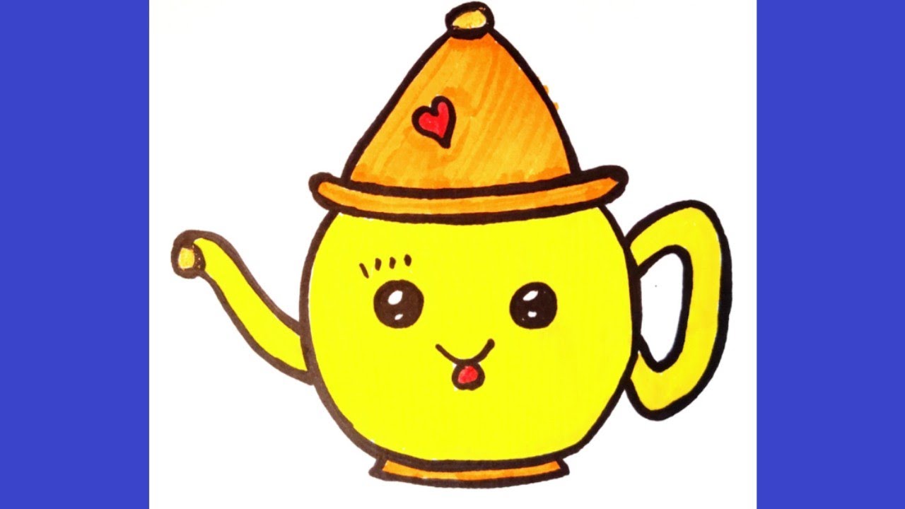 How to draw tea kettle step by step easy | How to make tea kettle ...