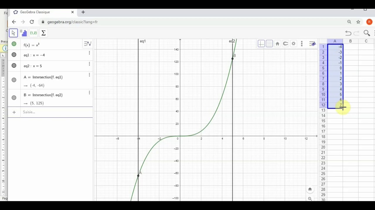 Fonction cube avec géogébra - YouTube