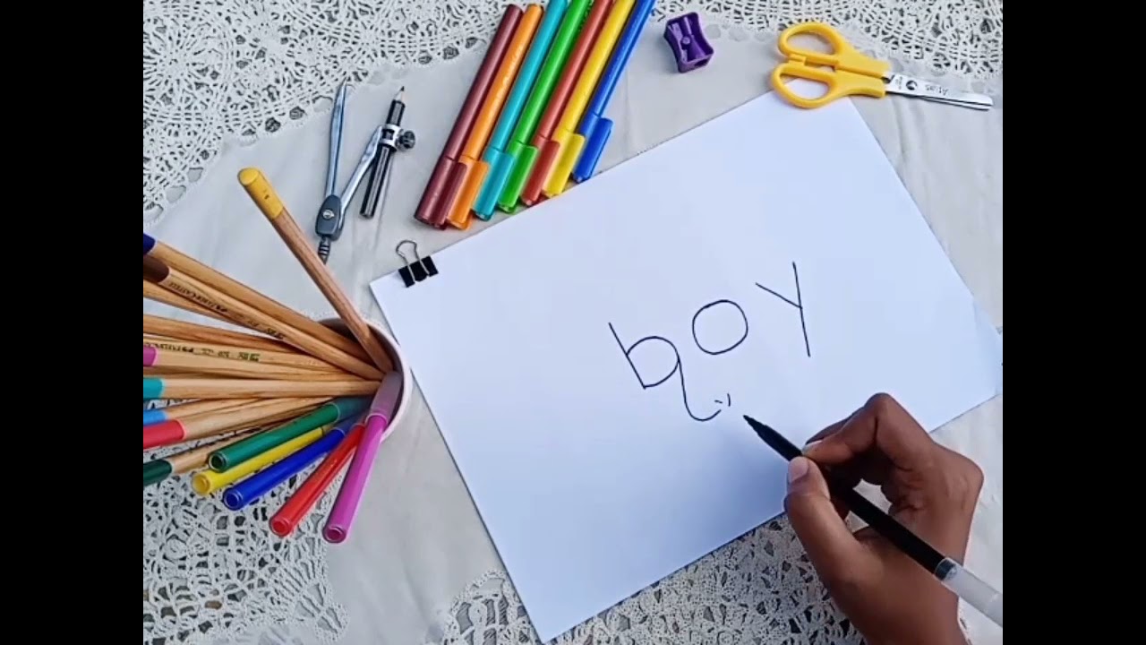 How to draw a boy by word - (boy) - YouTube