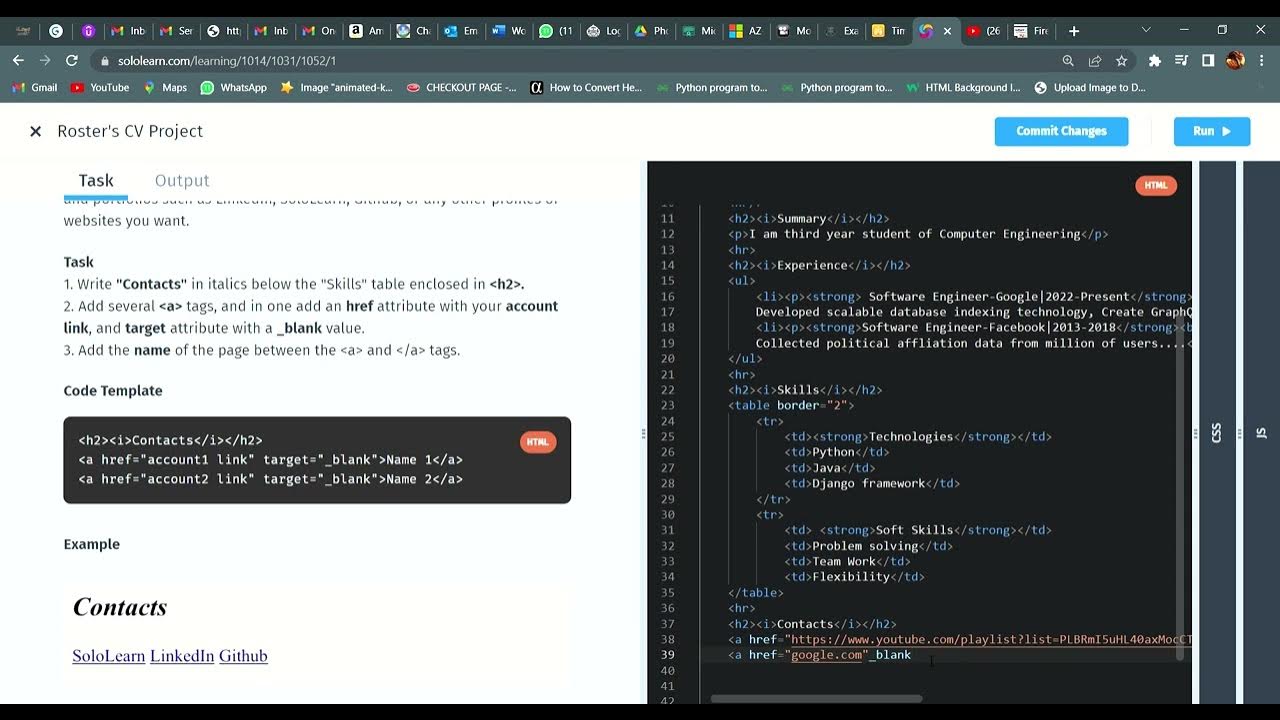 Links + Code Repo |16.1 + 16.2|HTML Basics|SOLOLEARN Answer - YouTube
