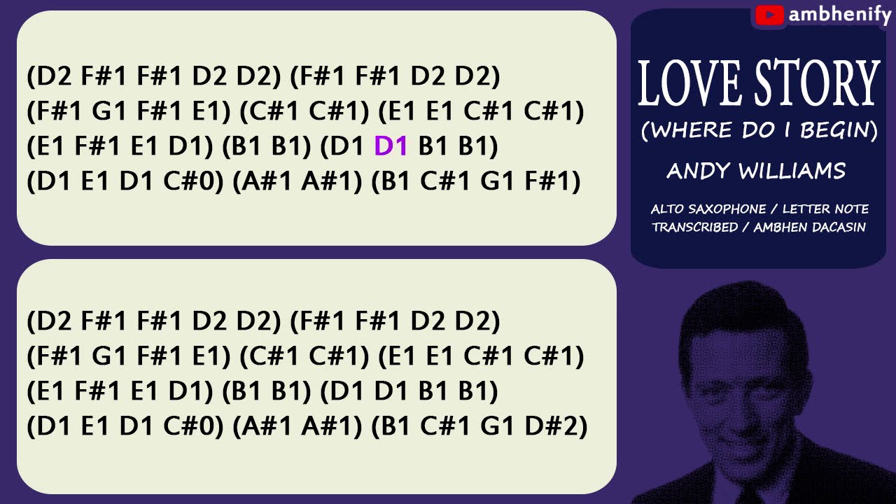 「Love Story」 (Where Do I Begin) / Letter Note / Music Sheet Alto ...