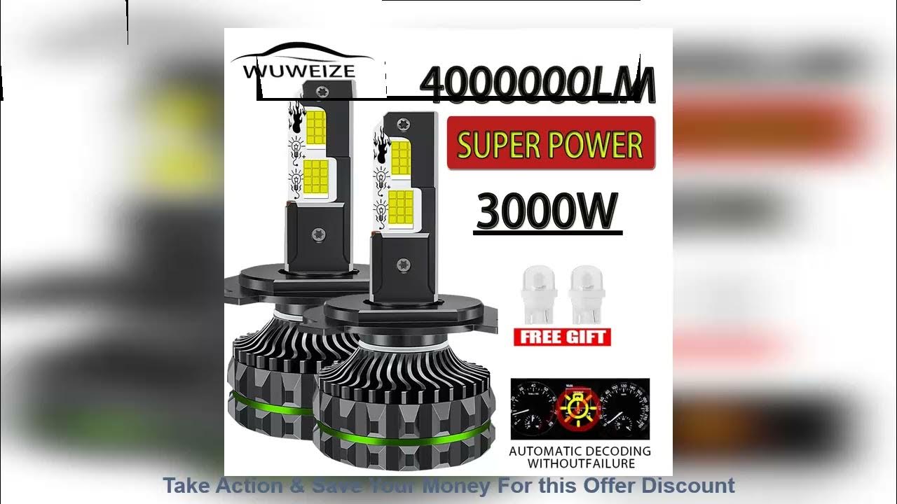 WUWEIZE H1 H7 LED Car Headlight Bulb 3000W 6000K H4 Headlight Bulb 12V 24V 36V H7 dlamp - YouTube