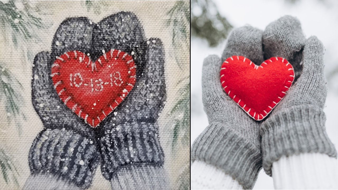Winter Mittens w/ Heart Christmas Ornament Acrylic Painting LIVE ...