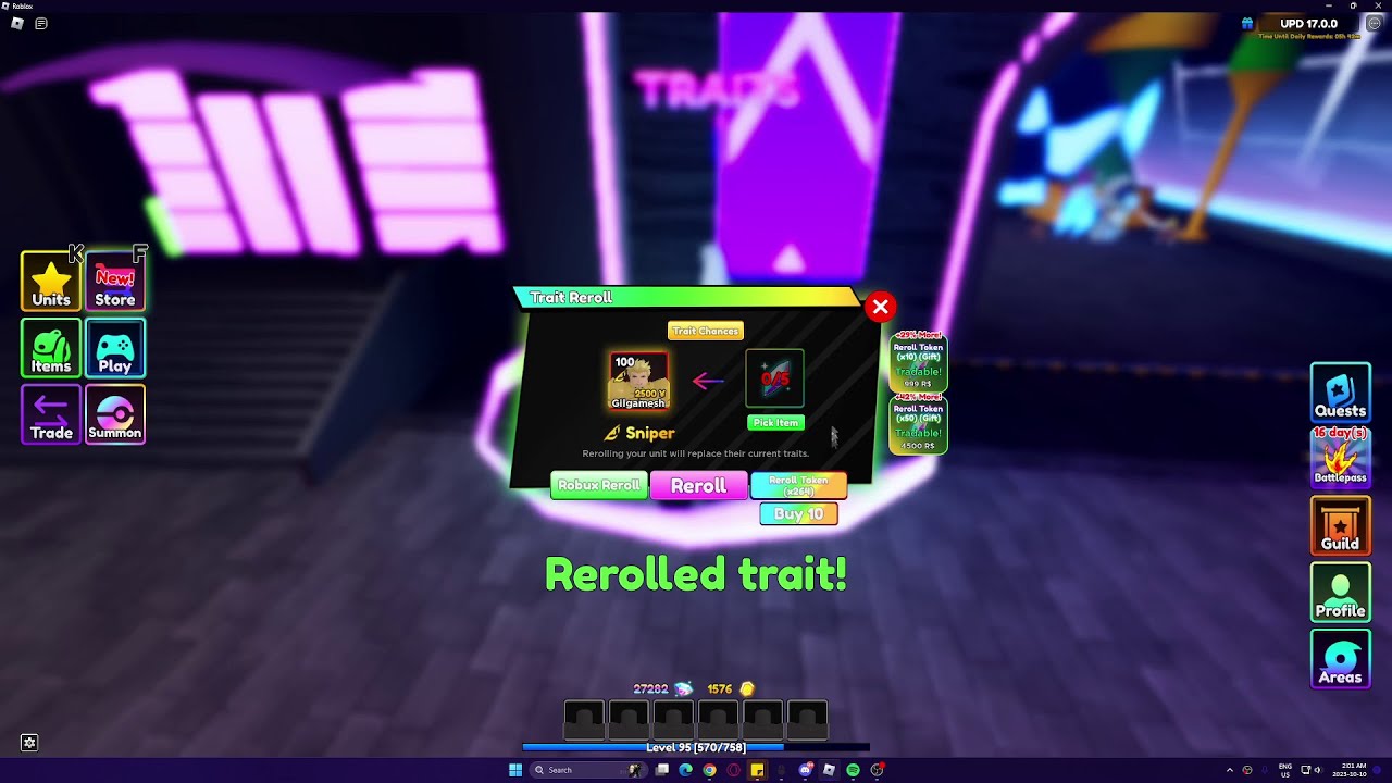 Spending 400 TRAIT REROLLS For UNIQUE GILGAMESH In ANIME ADVENTURES ...