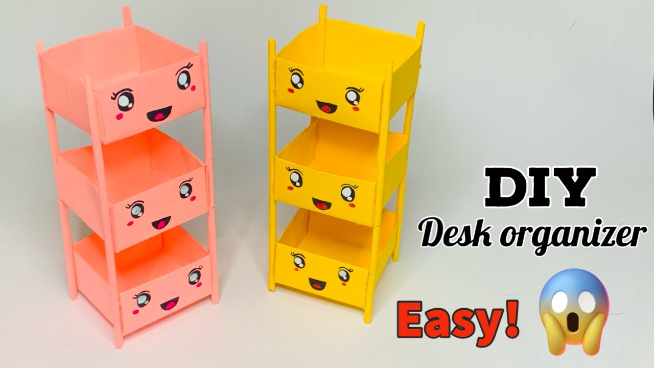 DIY-Desk Organizer / How to make a paper cute craft / Easy Paper Desk ...