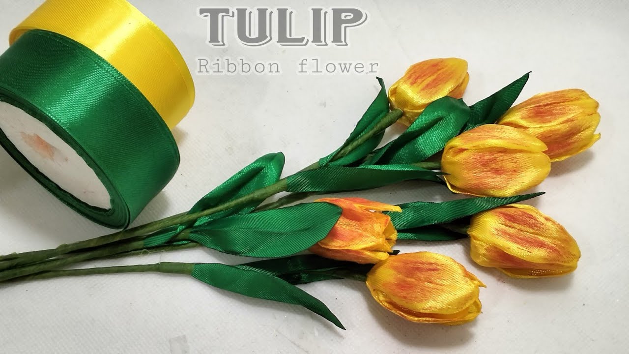 How to make satin ribbon flower tulip| Bunga tulip pita satin - YouTube