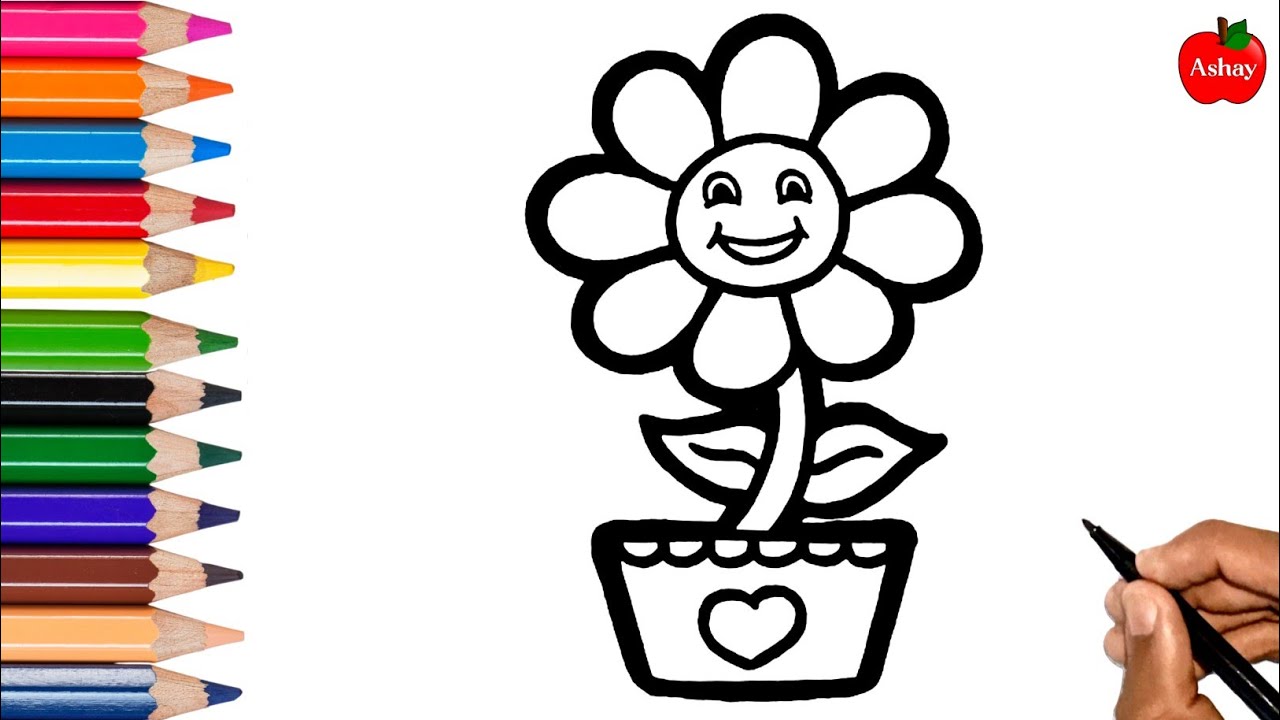 How to Draw Beautiful Flower - Drawing and Coloring for Kids, Toddlers ...