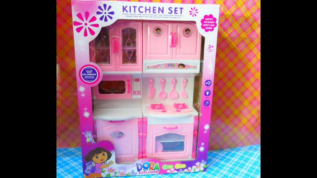 Dora cartoon theme kitchen set toy review and unboxing. - YouTube