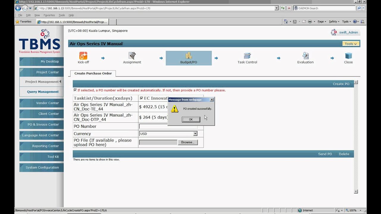 TBMS (Translation Business Management System) - 'Create PO' - YouTube