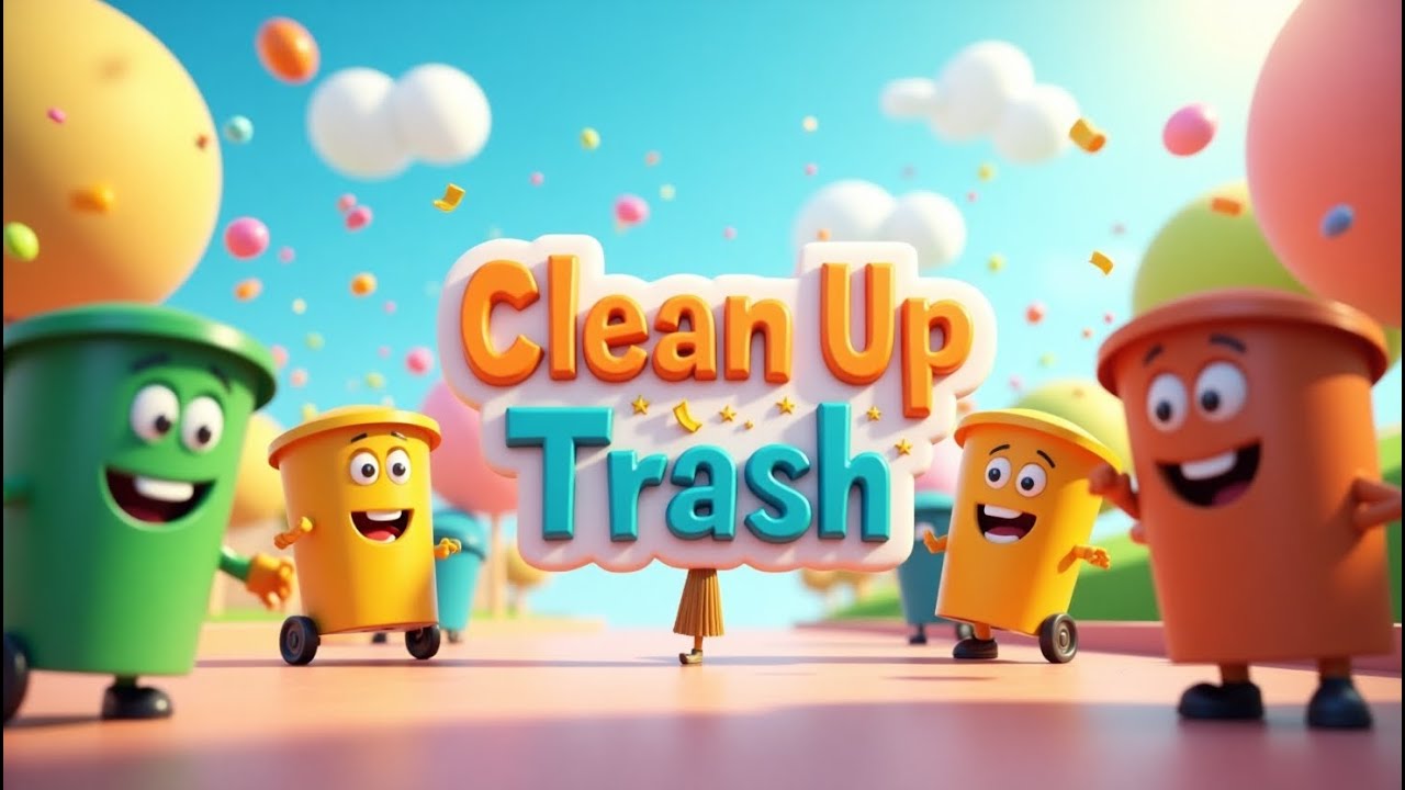 Clean Up Trash Song for Kids ♻️ Fun Sorting & Dancing with Happy Bins ...